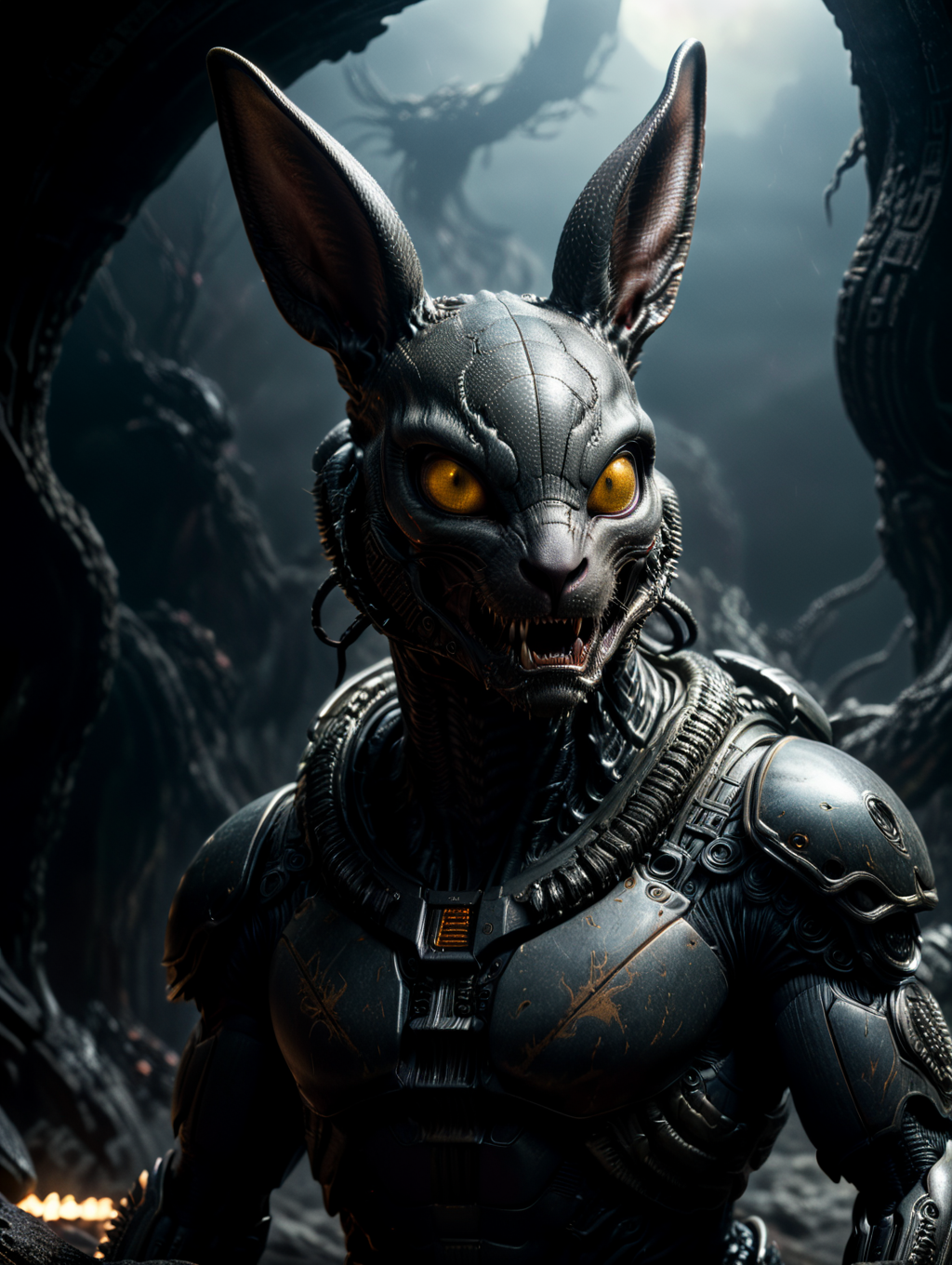 Premium Free ai Images | dramatic photo of xenomorph rabbit