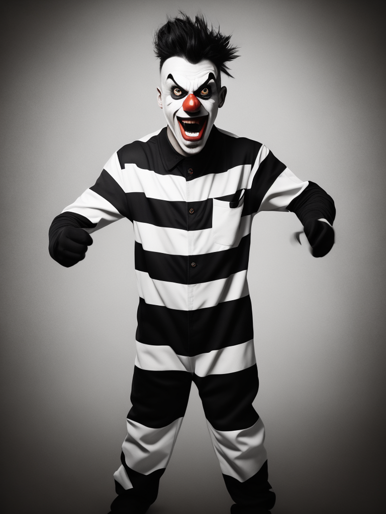 Premium Free ai Images | angry clown in black and white stripes prison ...