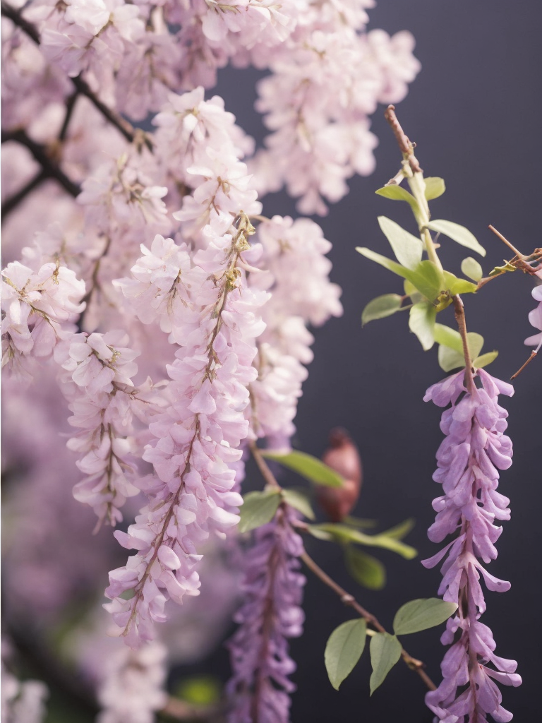 Premium Free ai Images | wisteria and cherry blossom deep colors