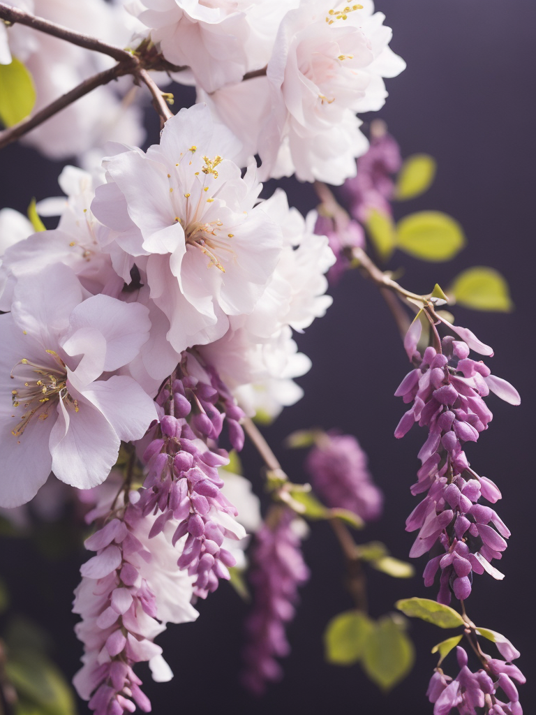Premium Free ai Images | wisteria and cherry blossom deep colors