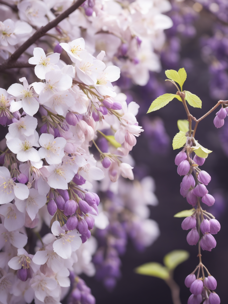Premium Free ai Images | wisteria and cherry blossom deep colors