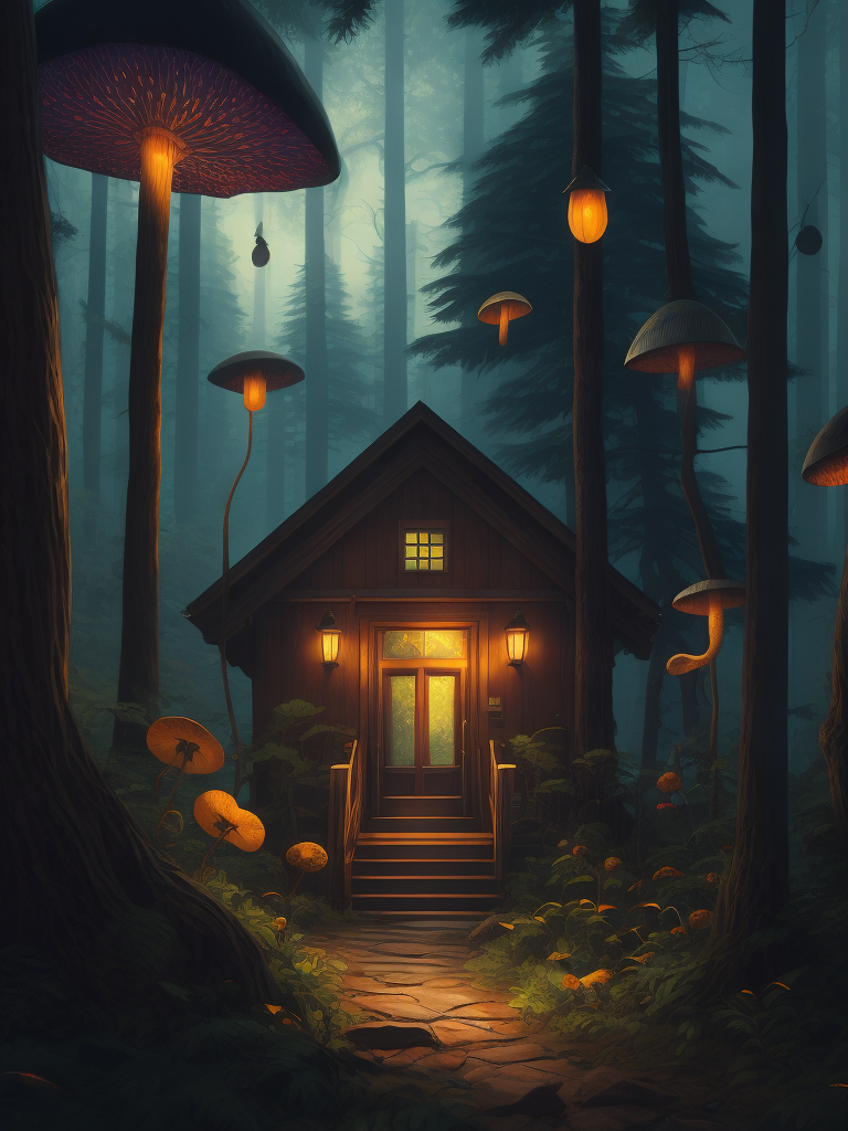 Premium Free ai Images | the house in the forest dark night leaves in ...