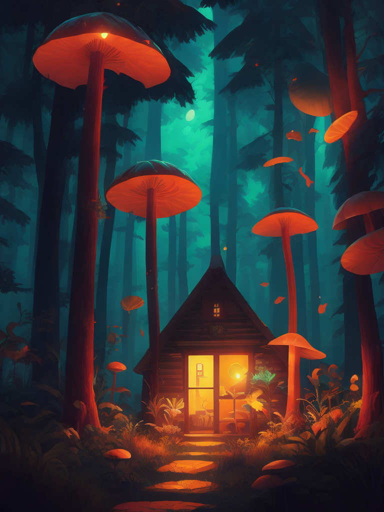 Premium Free ai Images | the house in the forest dark night leaves in ...