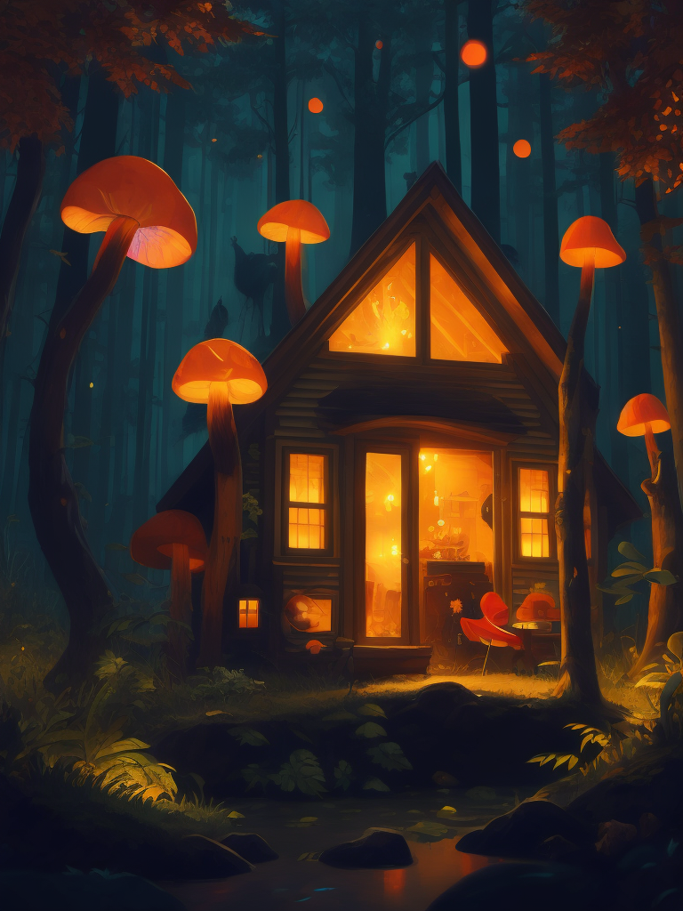 Premium Free ai Images | the house in the forest dark night leaves in ...