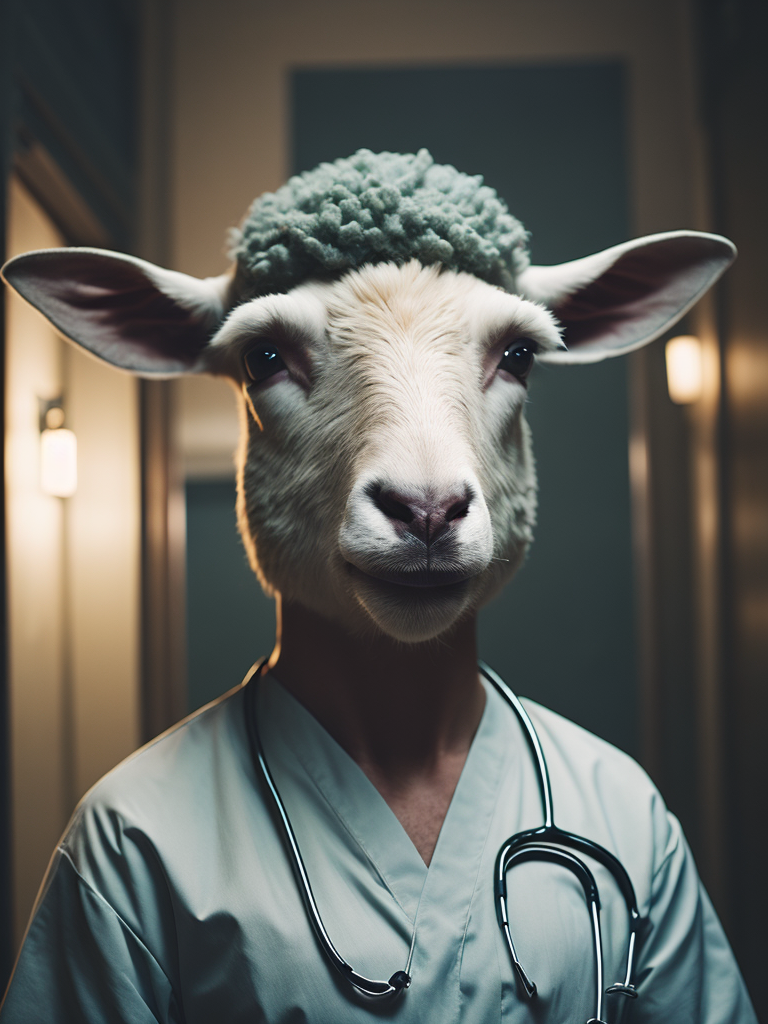 Premium Free ai Images | sheep look like human stylized as nurse in the ...