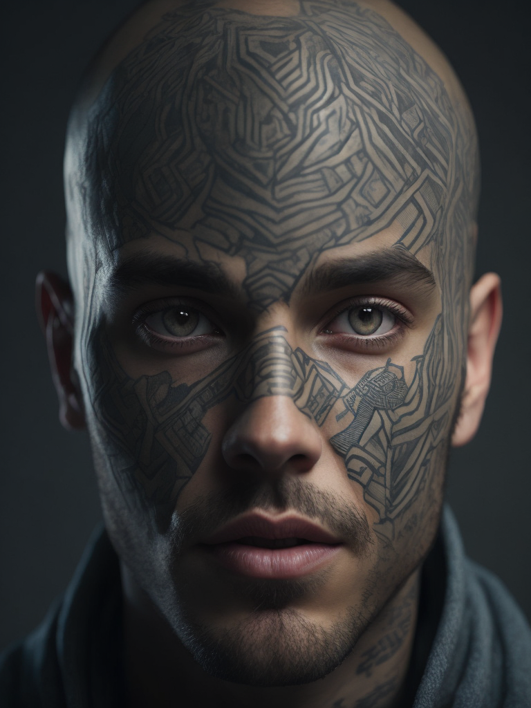 Premium Free ai Images | draw maze pattern face tattoo in the style of ...