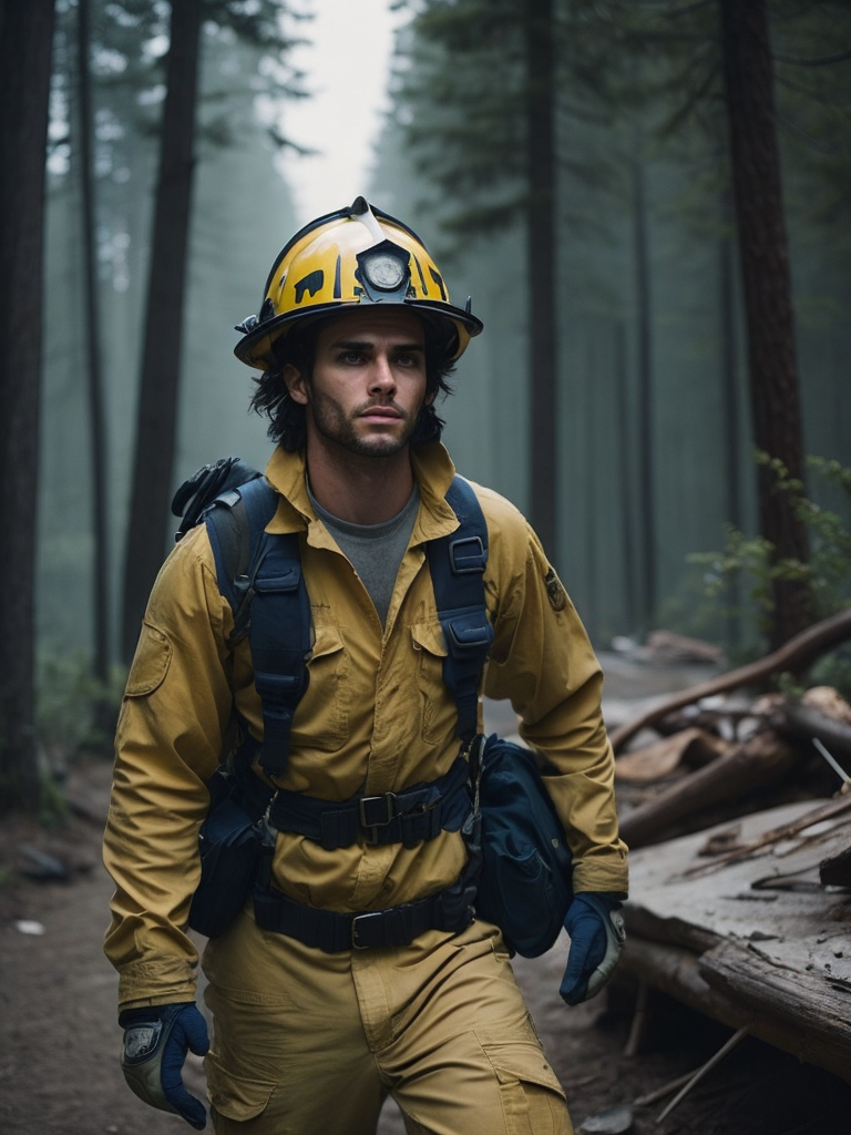 Premium Free ai Images | epic portrait of firefighter close up forest ...