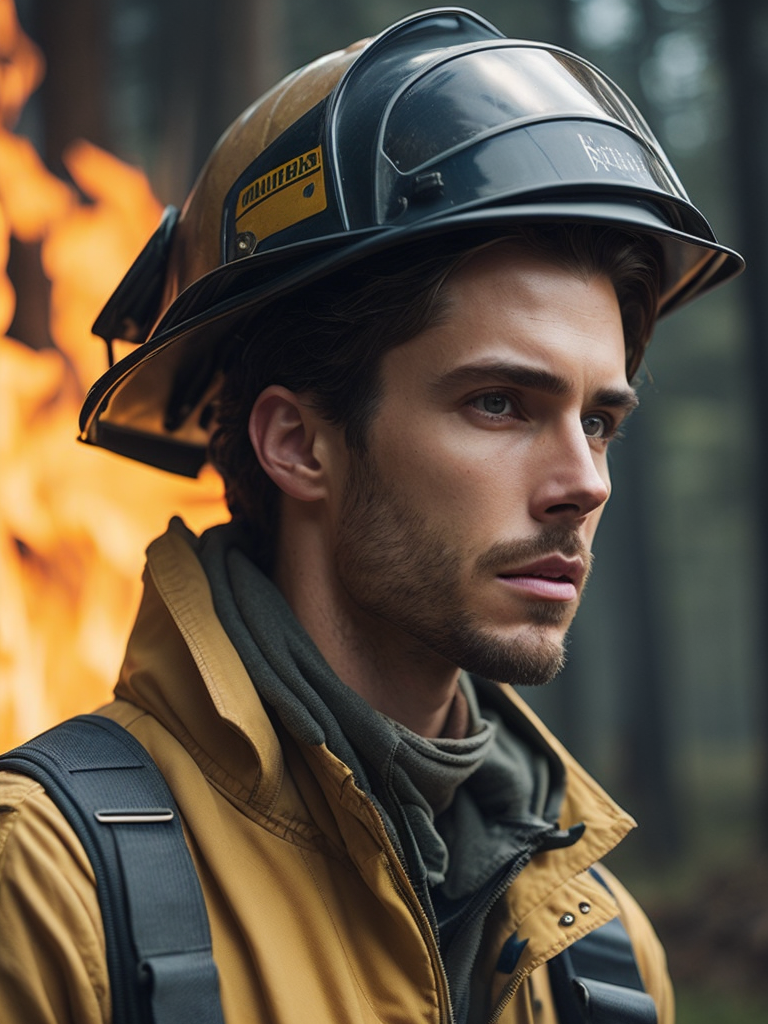 Premium Free ai Images | epic portrait of firefighter close up forest ...
