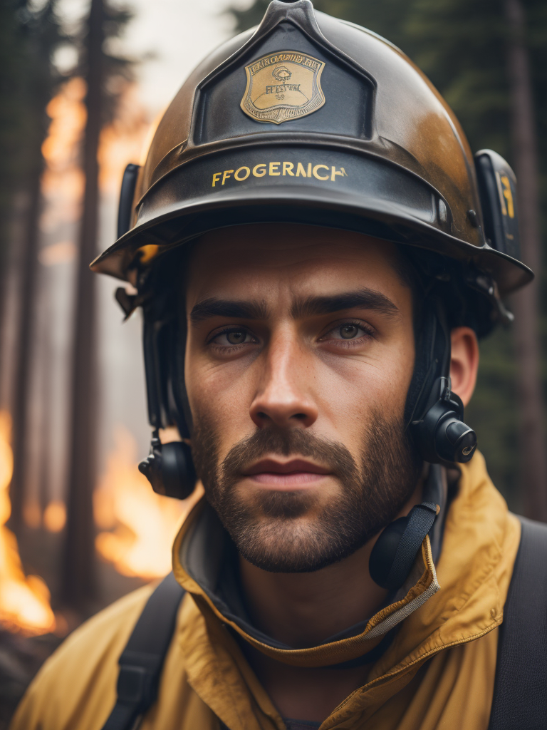 Premium Free ai Images | epic portrait of firefighter close up forest ...