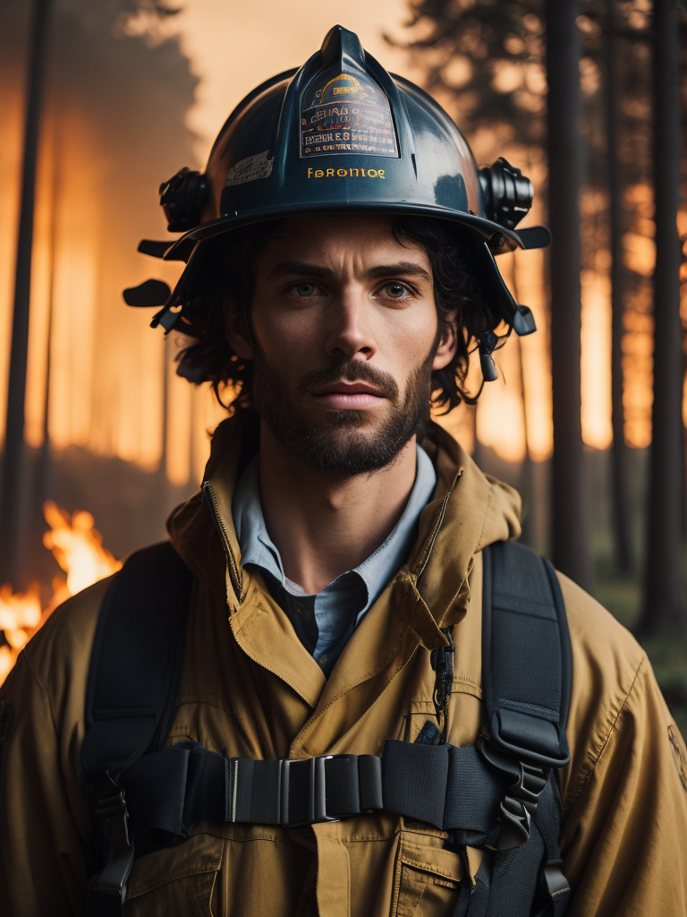 Premium Free ai Images | epic portrait of firefighter close up forest ...