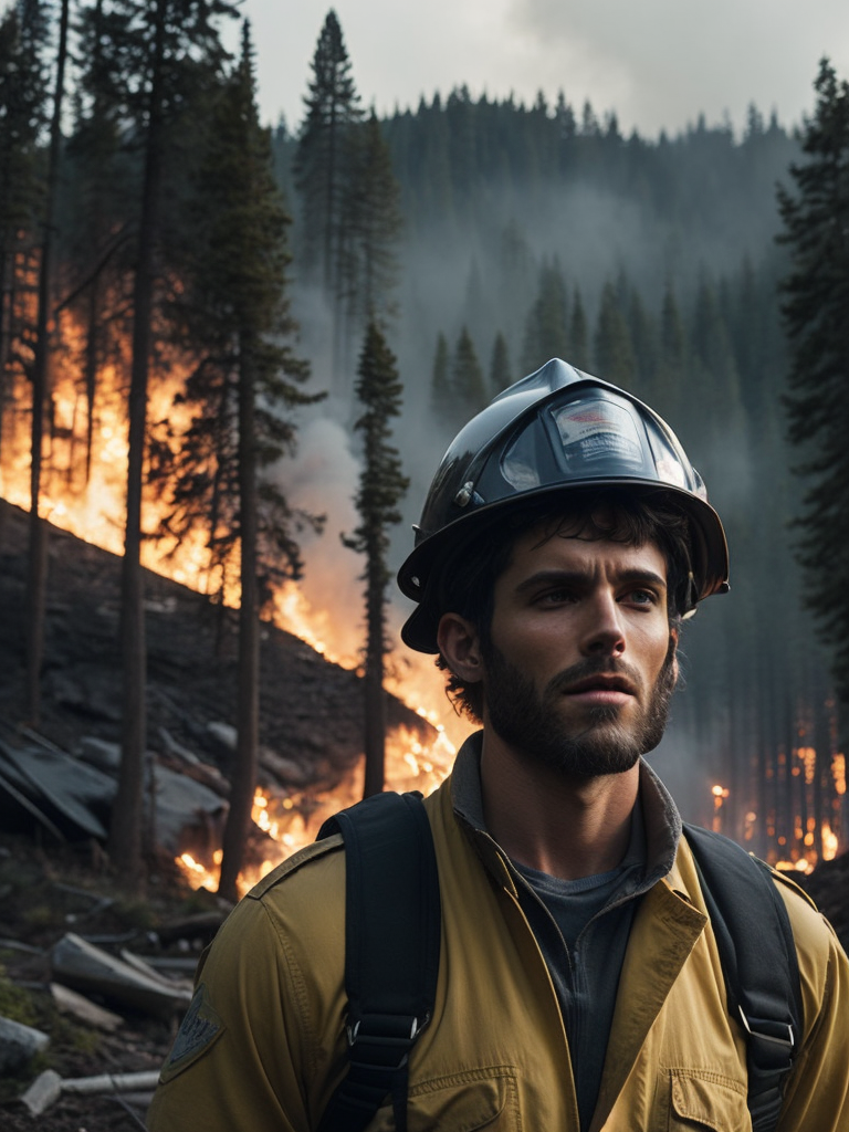 Premium Free ai Images | epic portrait of firefighter forest fire ...