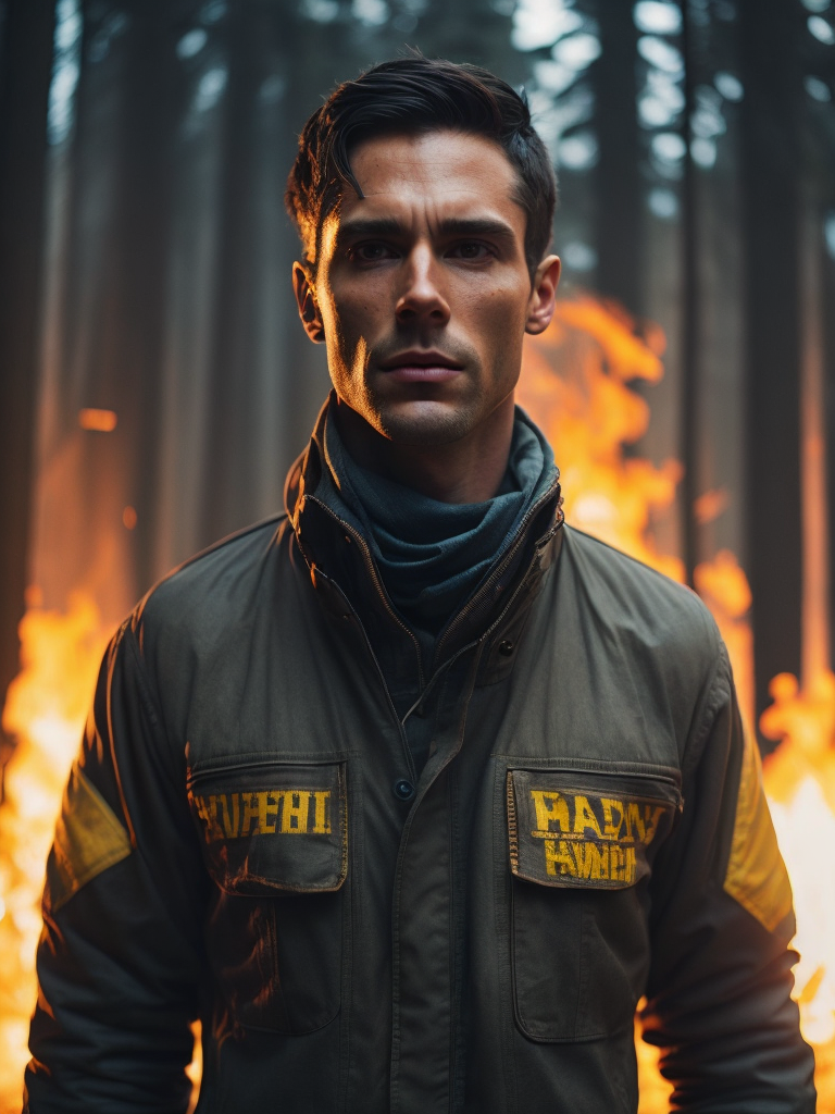 Premium Free ai Images | epic portrait of firefighter close up forest ...