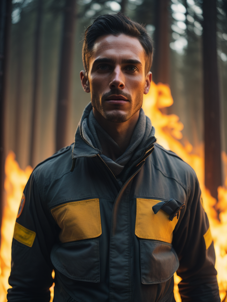 Premium Free ai Images | epic portrait of firefighter close up forest ...