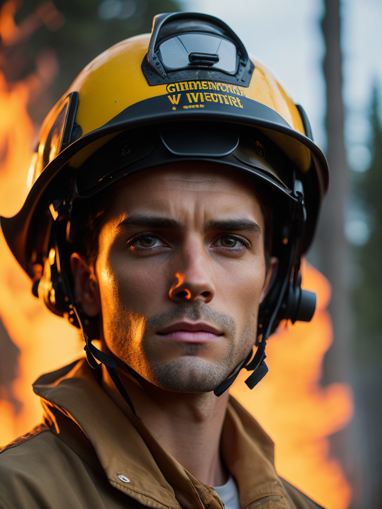 Premium Free ai Images | epic portrait of firefighter close up forest ...
