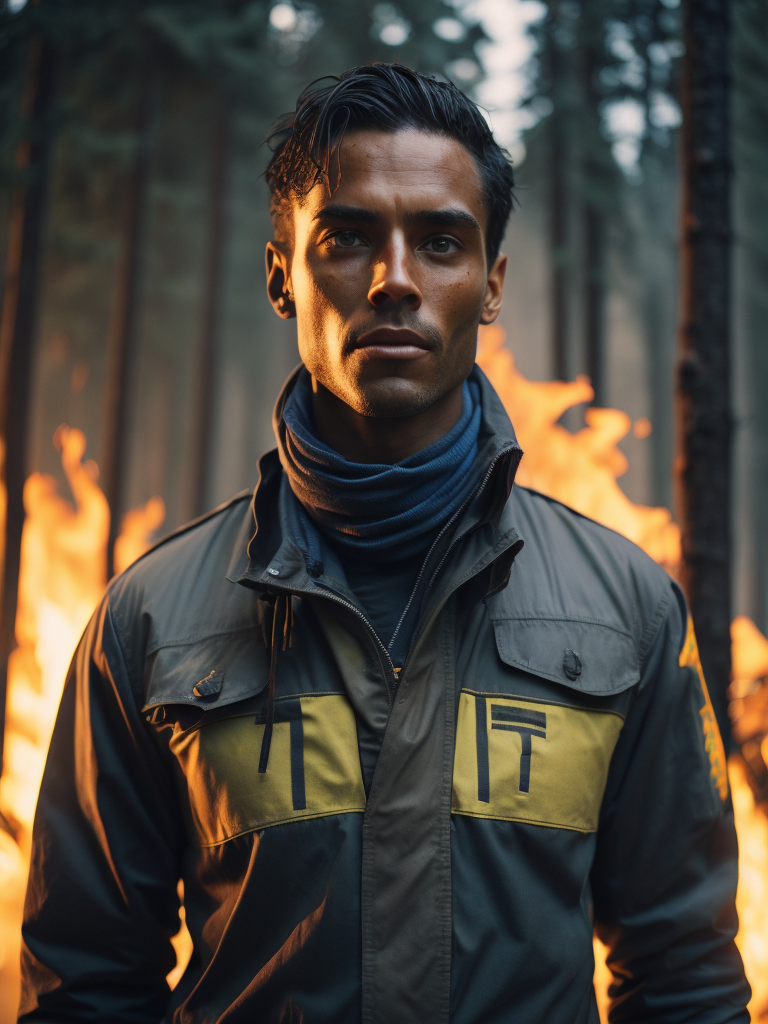 Premium Free ai Images | epic portrait of firefighter close up forest ...