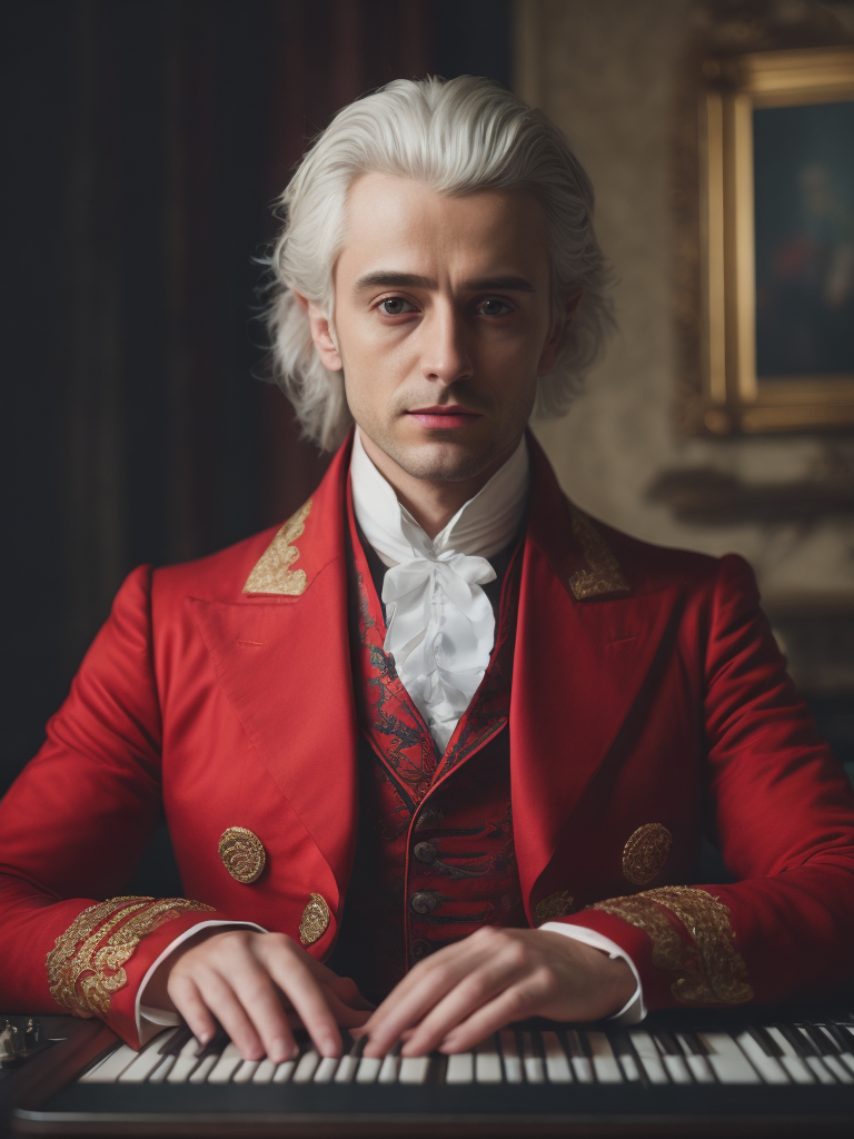 Premium Free ai Images | wolfgang amadeus mozart in th century red suit ...