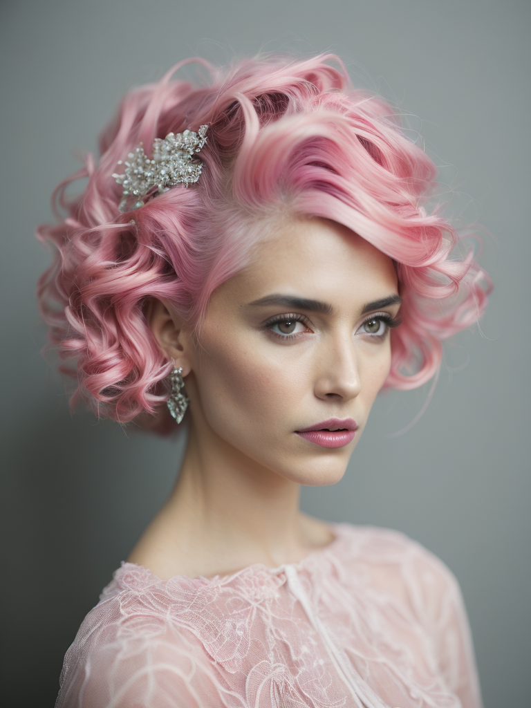 Premium Free ai Images | lady sporting rosy hued hair donned in ...