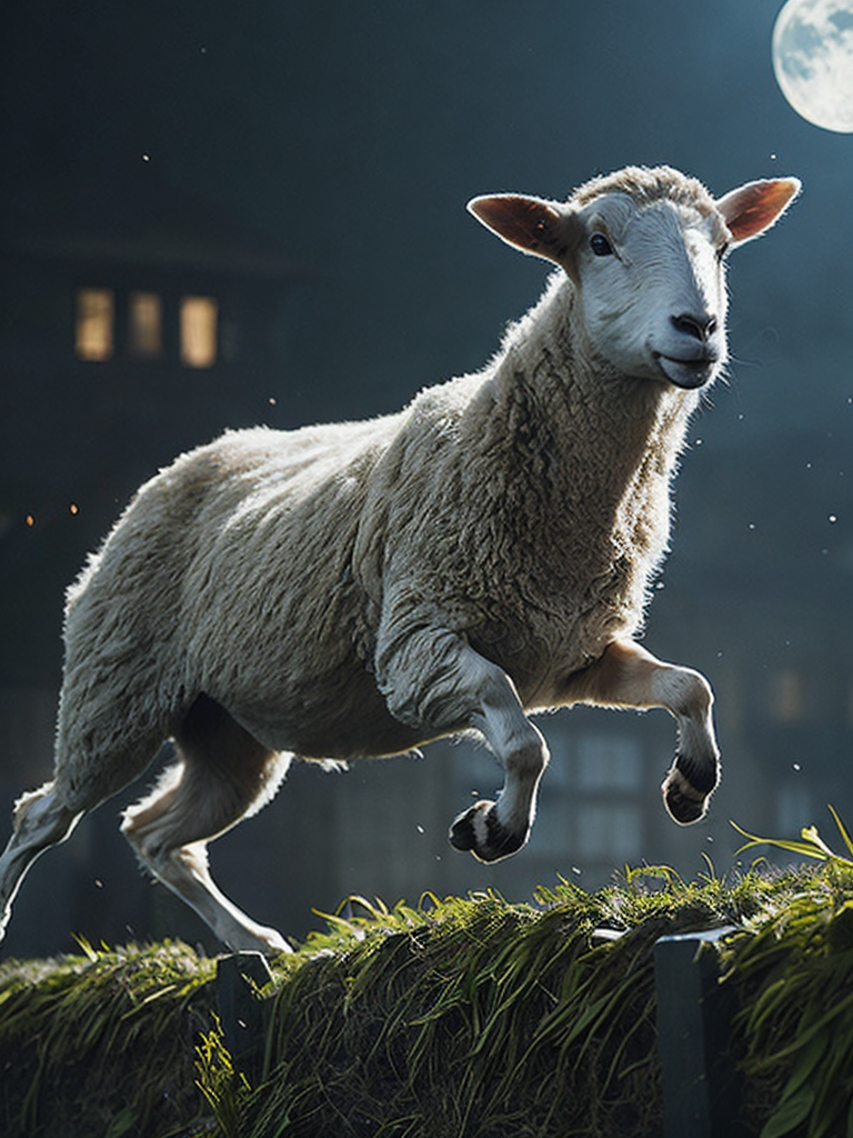 Premium Free ai Images | photo realistic young sheep jumping over fence ...