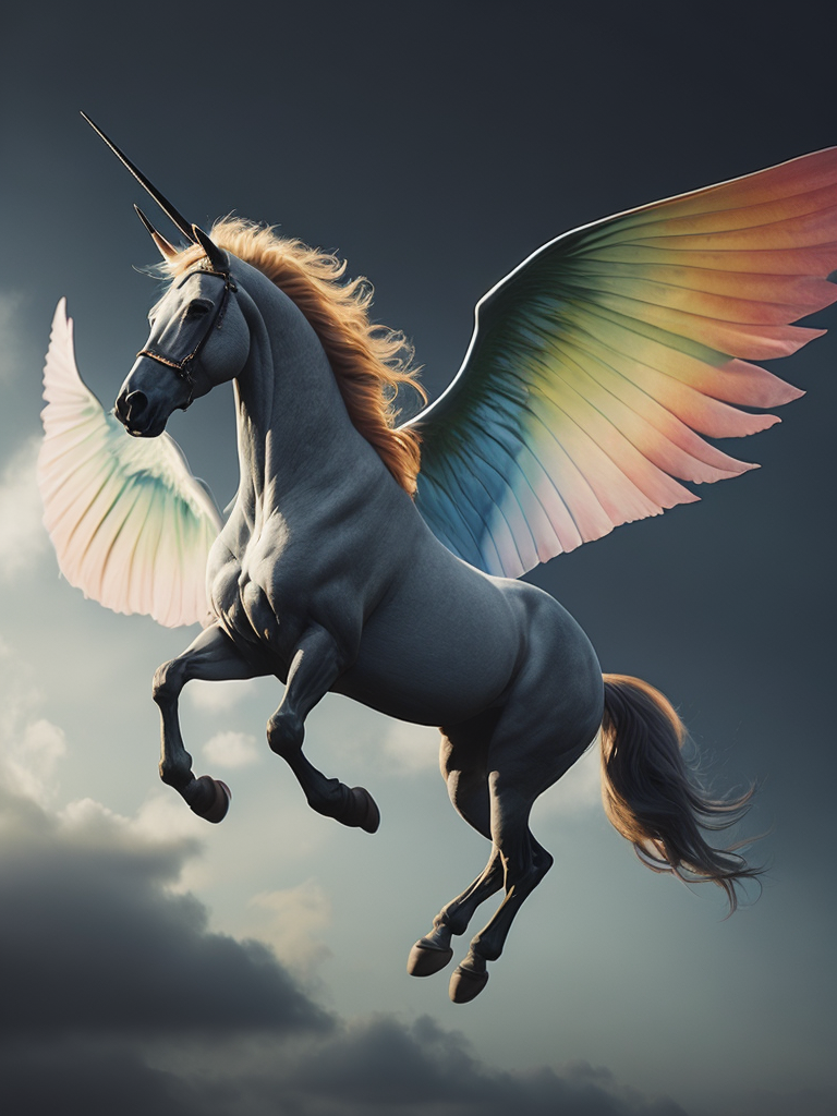 Premium Free ai Images | rainbow colored unicorn with wings flying ...