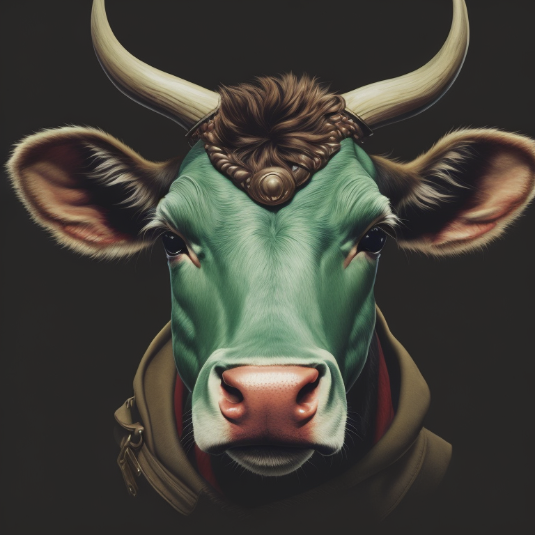 Premium Free ai Images | cow smile portrait hoodie green mohawk vintage ...