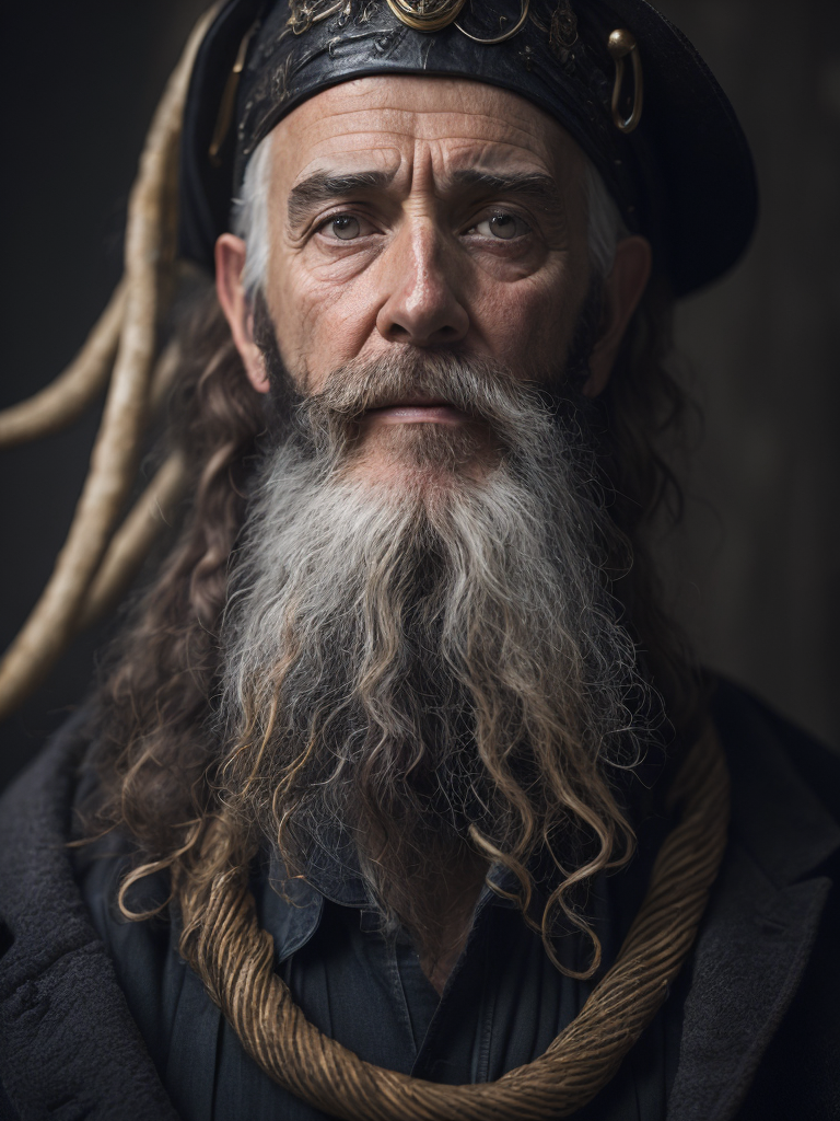 Premium Free ai Images | old pirate with octopus beard dark scene dark ...