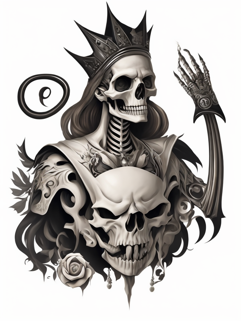 Premium Free ai Images | vector art of queen skeleton tattoo white ...