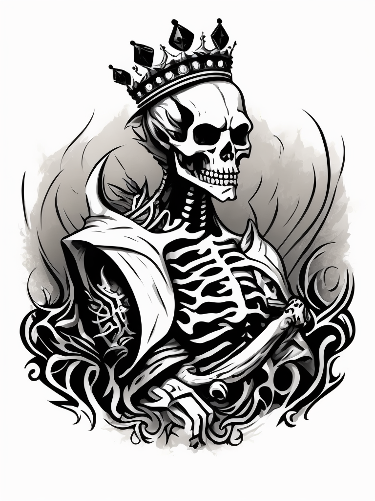 Premium Free ai Images | vector art of queen skeleton tattoo linocut ...