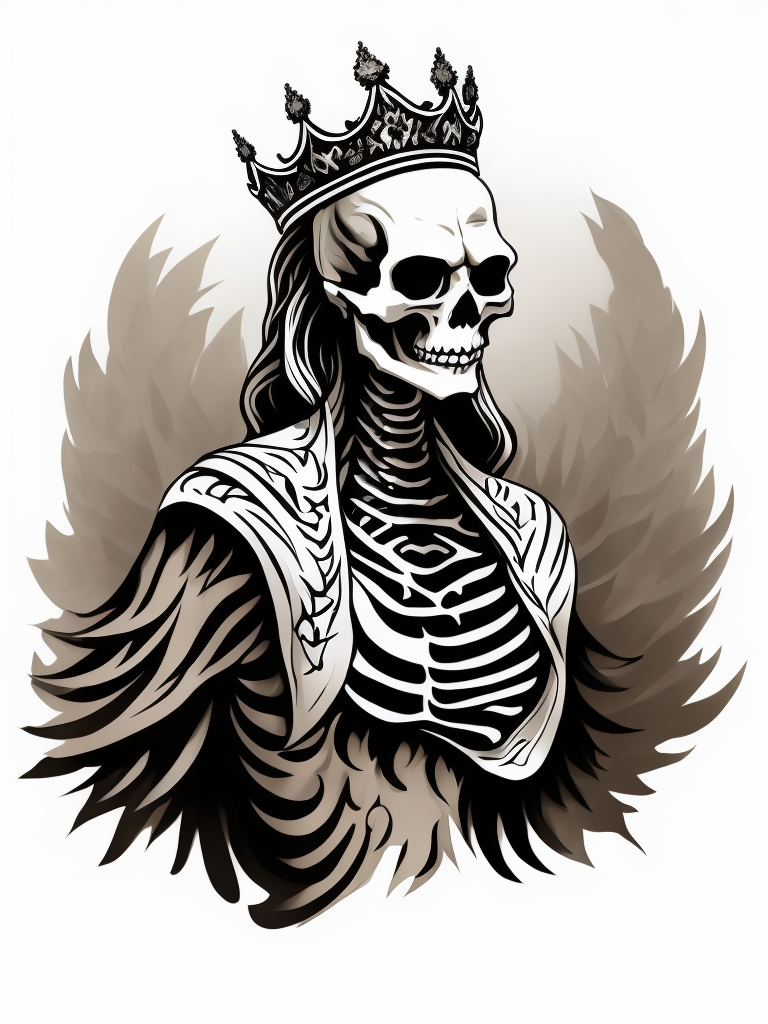 Premium Free ai Images | vector art of queen skeleton tattoo linocut ...