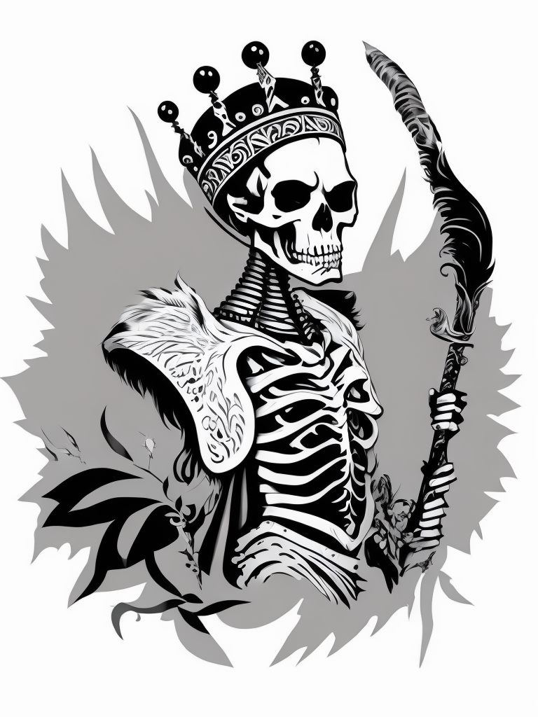 Premium Free ai Images | vector art of queen skeleton tattoo linocut ...