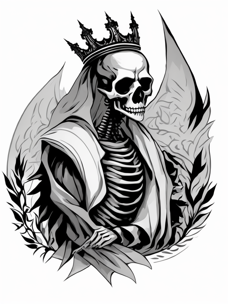 Premium Free ai Images | vector art of queen skeleton tattoo linocut ...