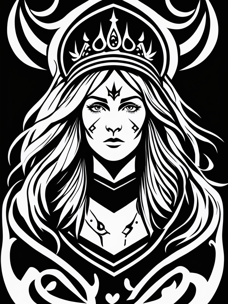 Premium Free ai Images | vector art of queen viking tattoo black and white