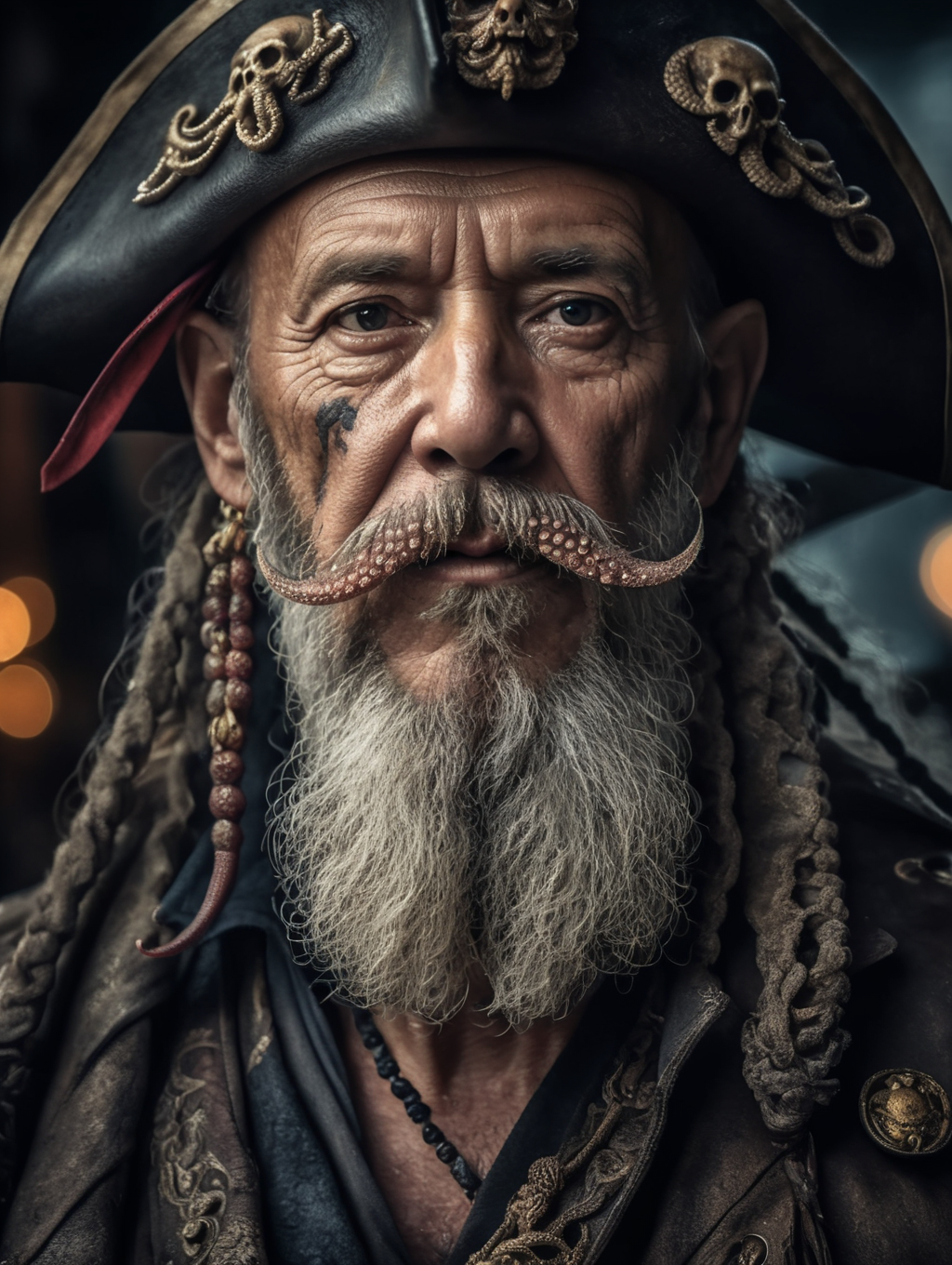 Premium Free ai Images | old pirate with octopus beard dark scene dark ...
