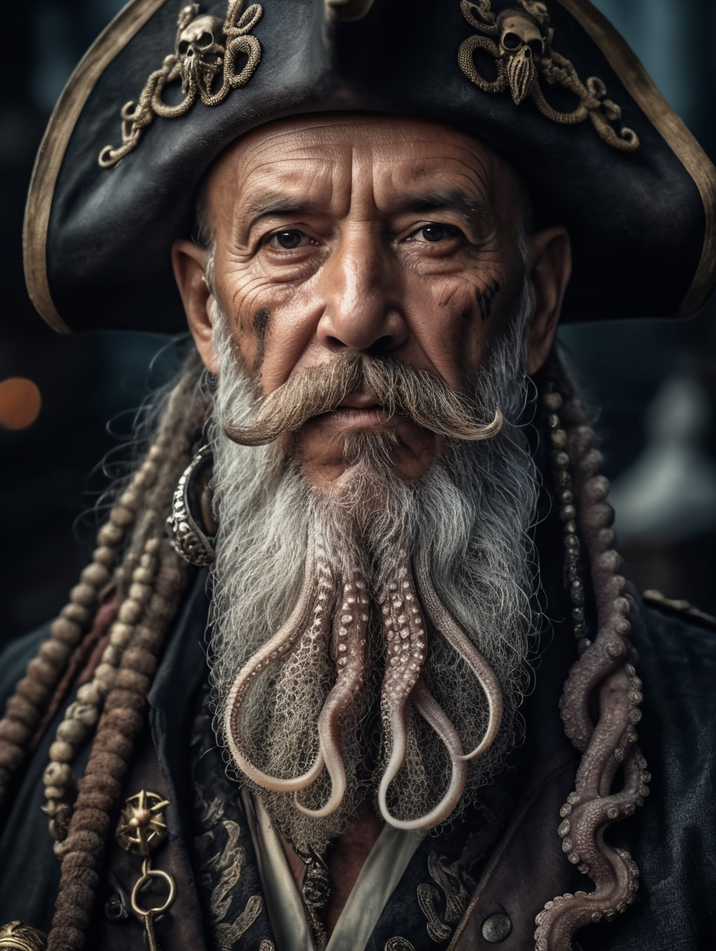 Premium Free ai Images | old pirate with octopus beard dark scene dark ...