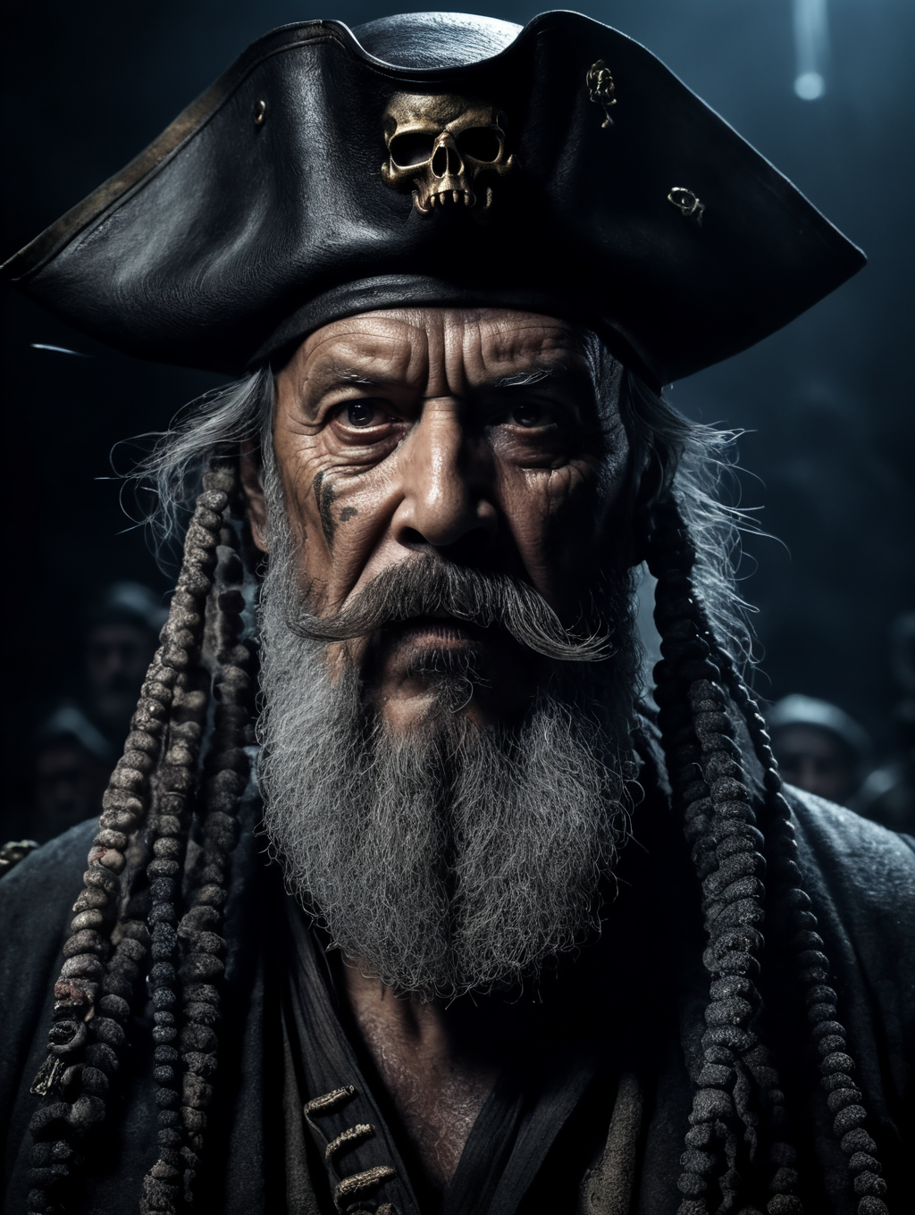 Premium Free ai Images | old pirate with octopus beard dark scene dark ...