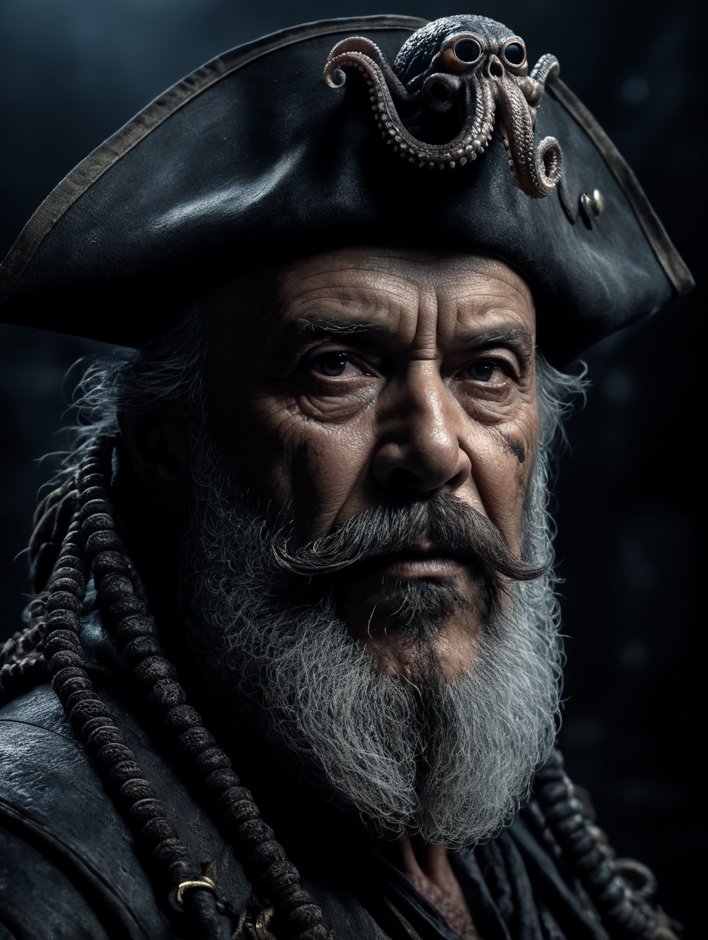 Premium Free ai Images | old pirate with octopus beard dark scene dark ...