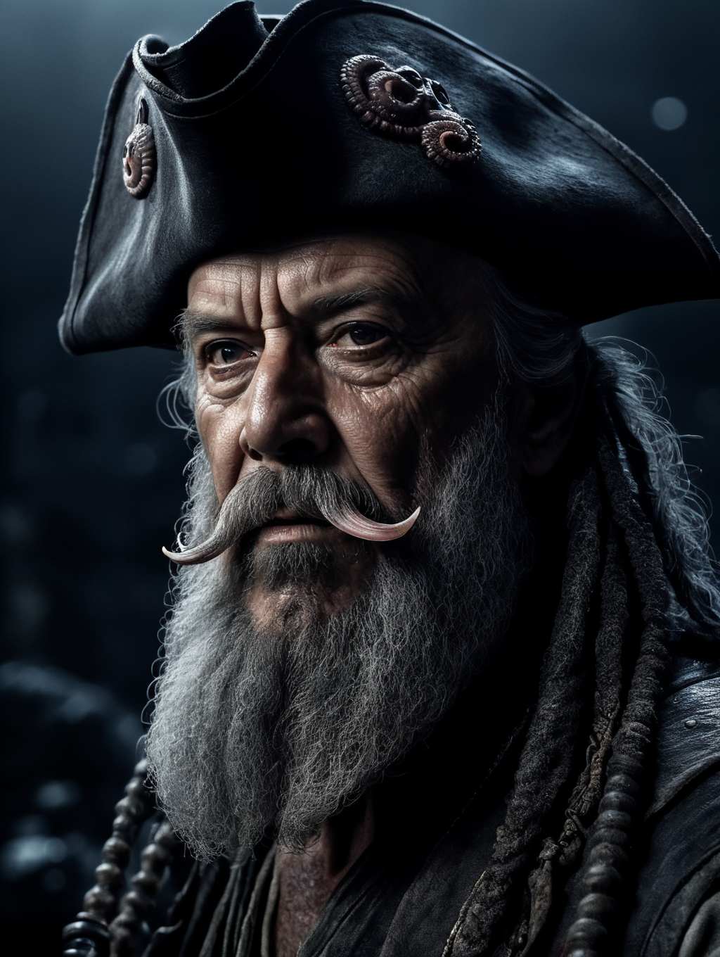Premium Free ai Images | old pirate with octopus beard dark scene dark ...
