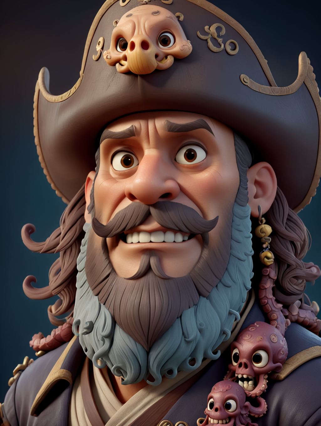Premium Free ai Images | old pirate with octopus beard dark scene dark ...