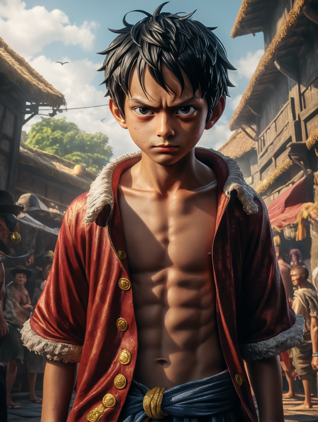 Premium Free ai Images | one piece luffy young with morning light