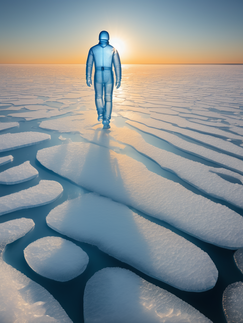 Premium Free ai Images | translucent man made from the ice walking on ...