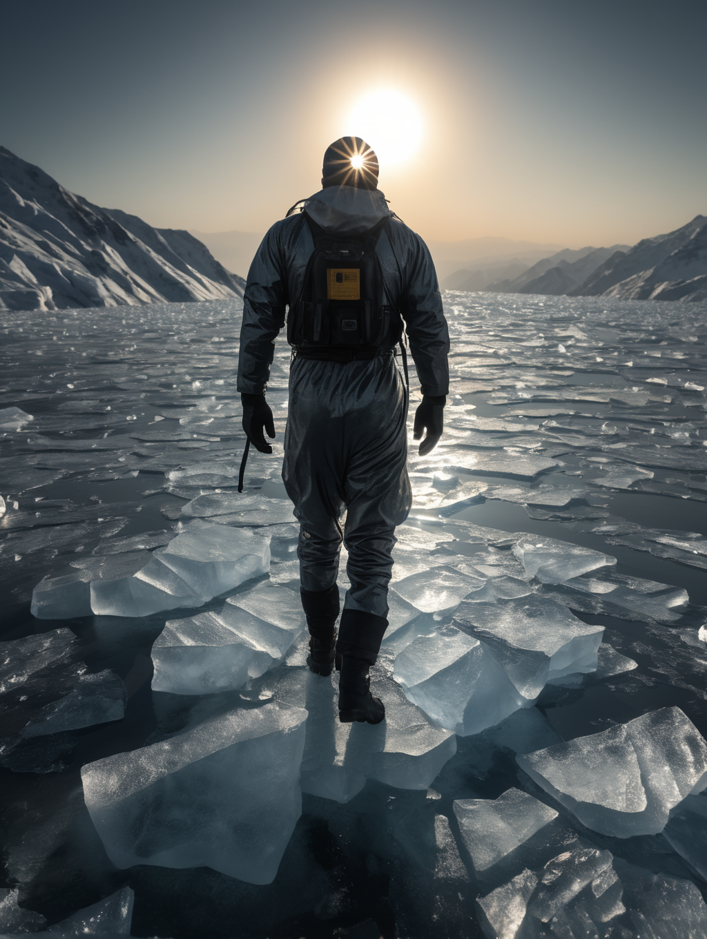 Premium Free ai Images | translucent man made from the ice walking on ...