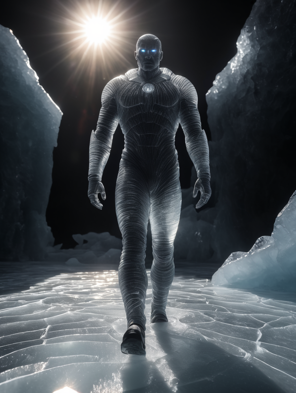 Premium Free ai Images | translucent man made from the ice walking on ...