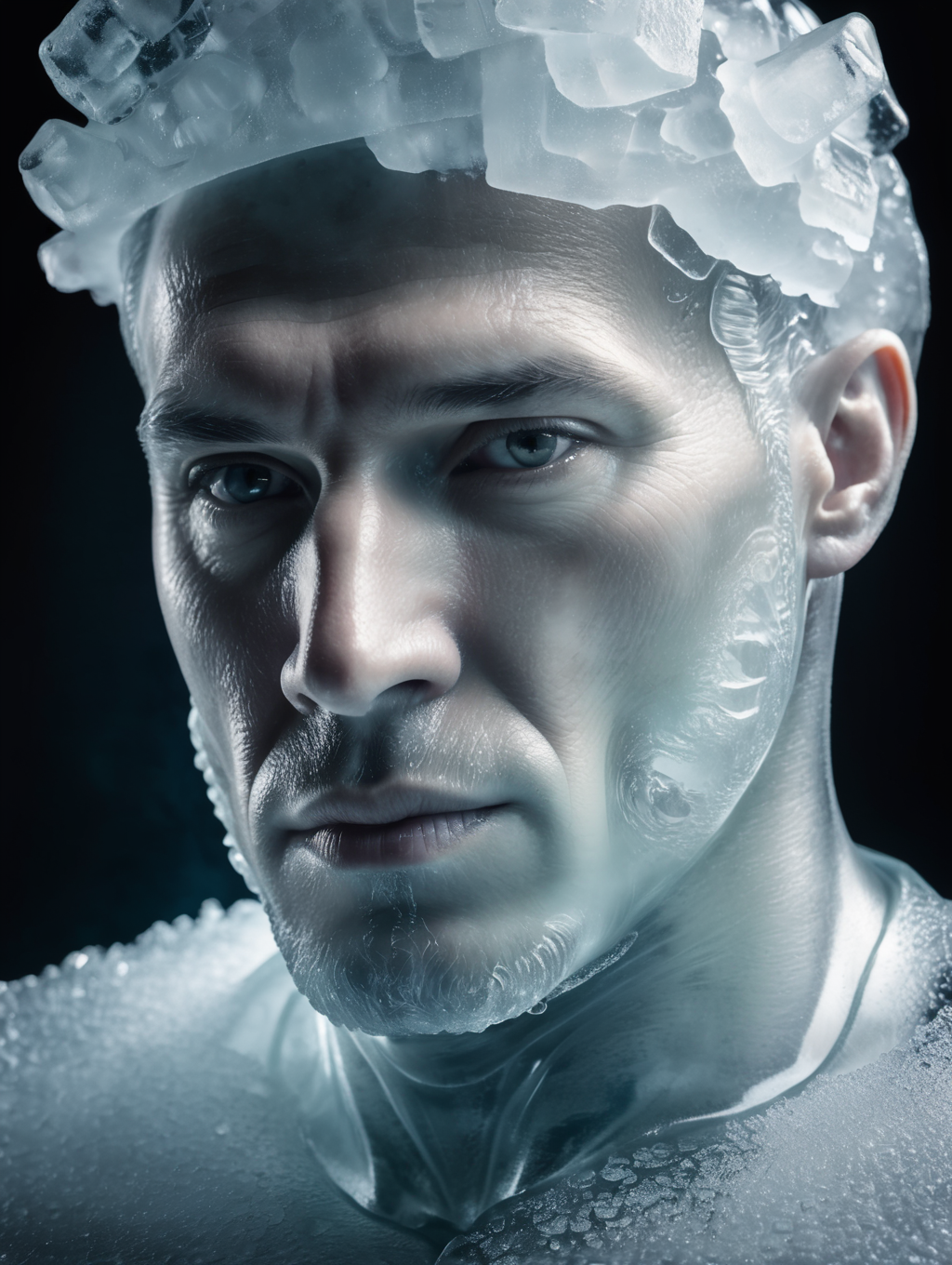 Premium Free ai Images | portrait of translucent man made from the ice ...