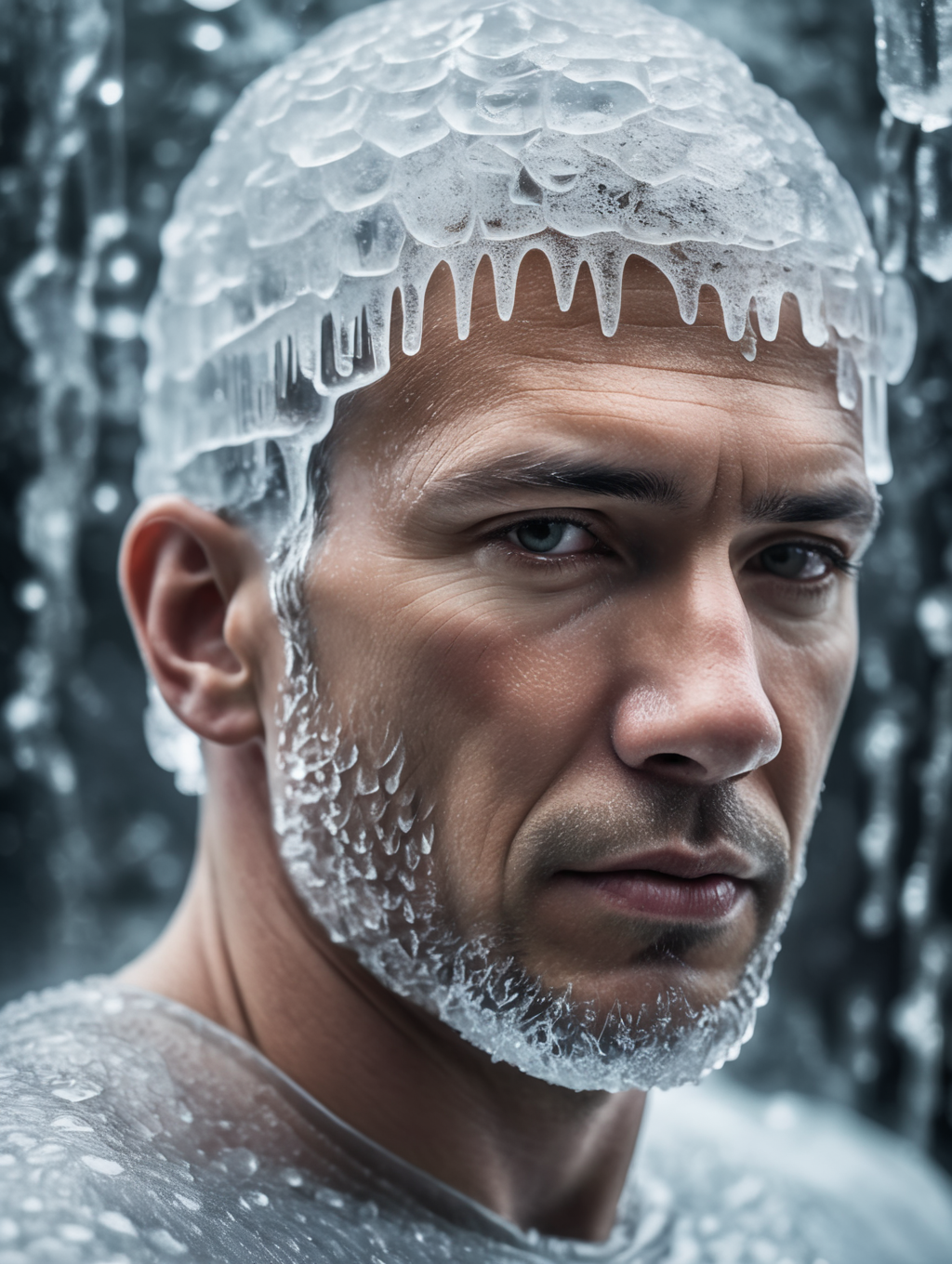 Premium Free ai Images | portrait of translucent man made from the ice ...