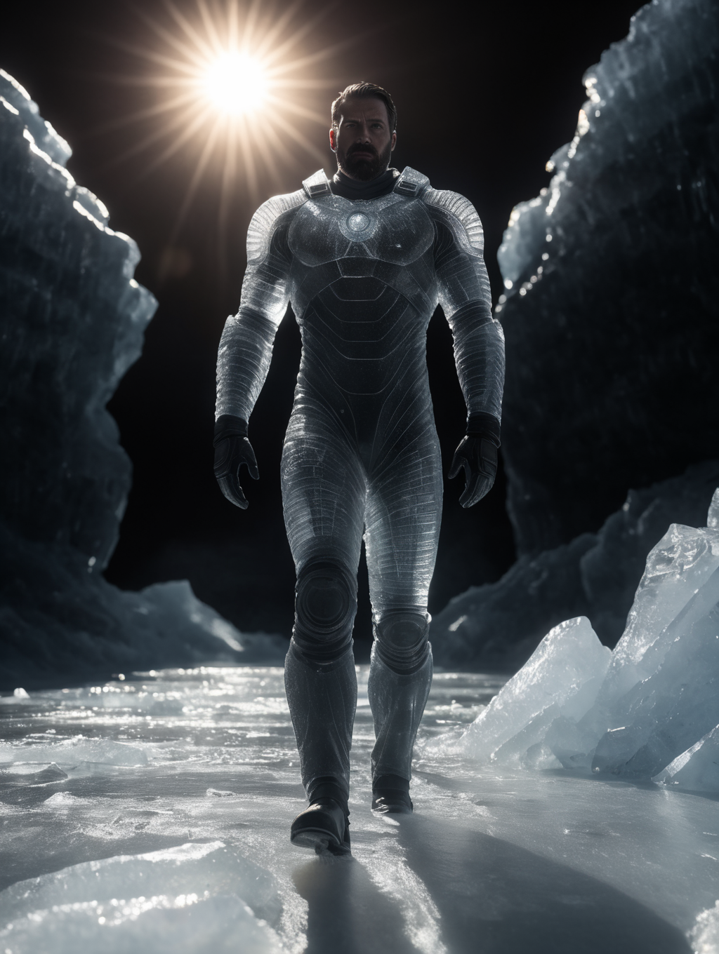Premium Free ai Images | translucent man made from the ice walking on ...