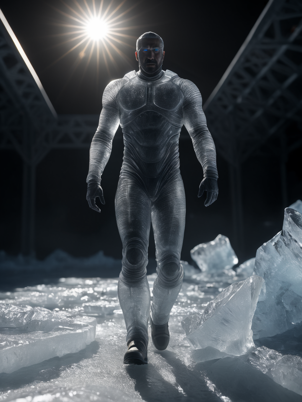 Premium Free ai Images | translucent man made from the ice walking on ...