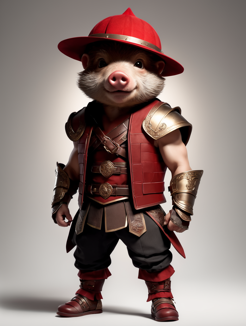 Premium Free ai Images | boar gladiator hat simple background pants red ...