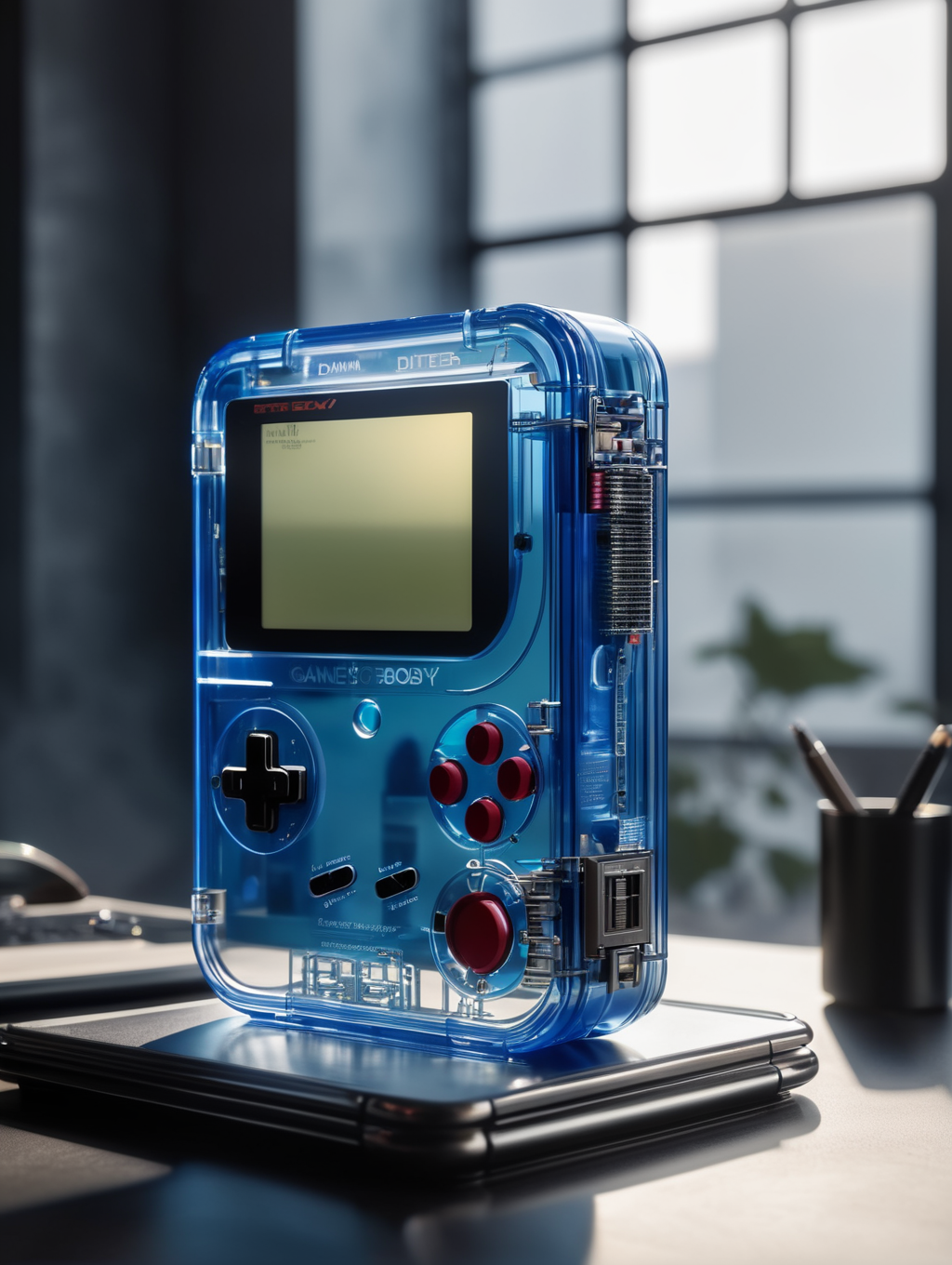 Premium Free ai Images | see through blue translucent game boy designed ...