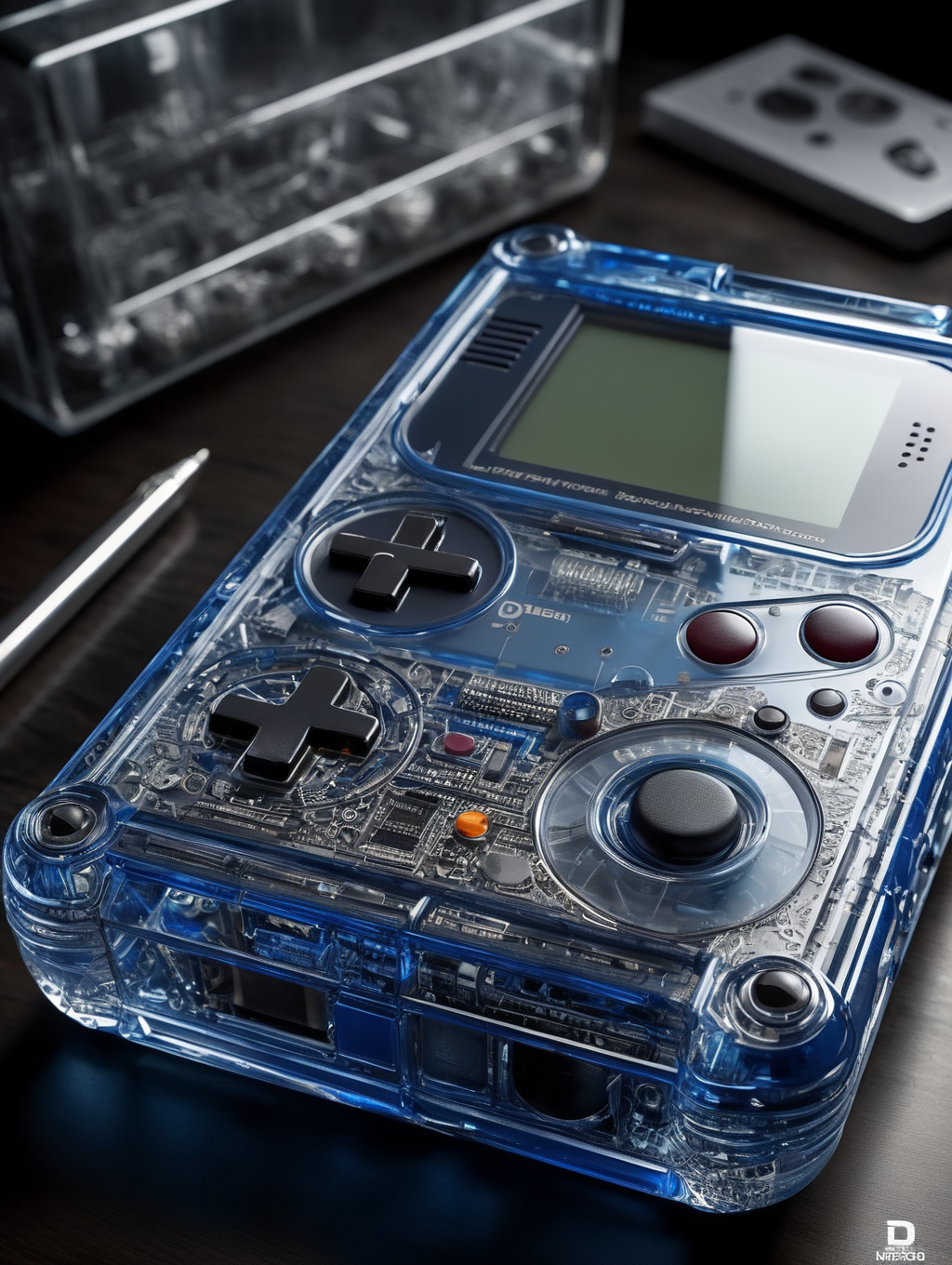 Premium Free ai Images | see through blue translucent game boy designed ...