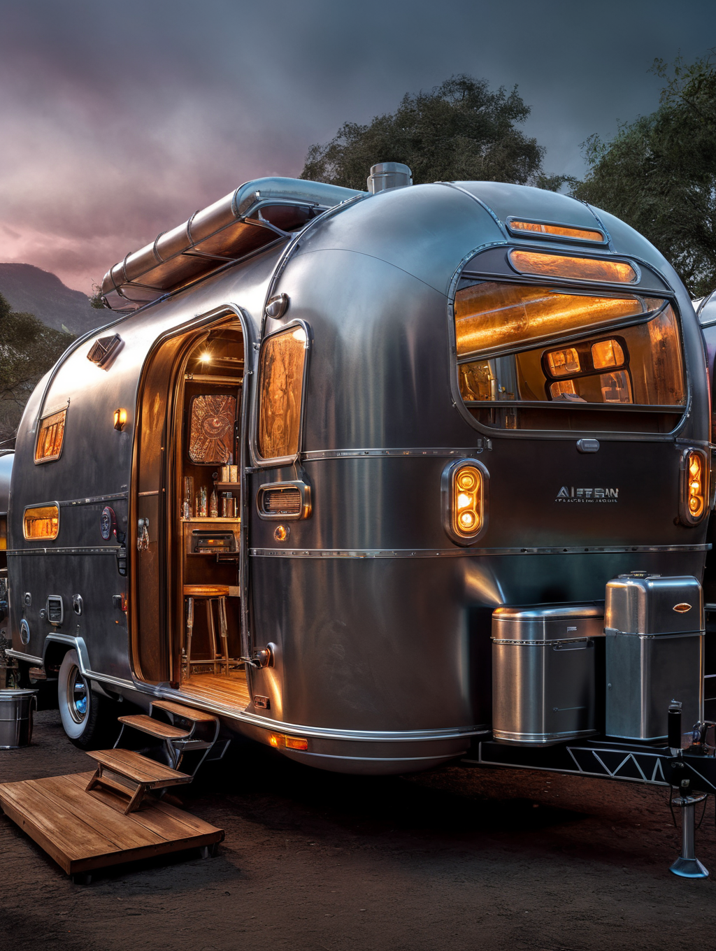 Premium Free ai Images | futuristic alien airstream camping trailers ...