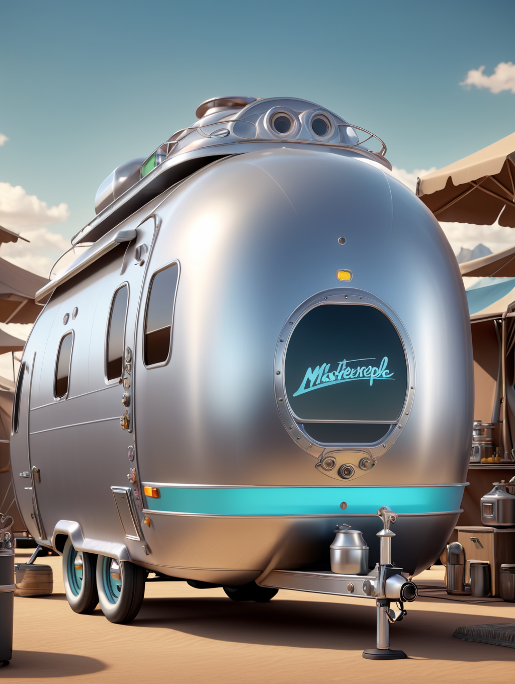 Premium Free ai Images | futuristic alien airstream camping trailers ...